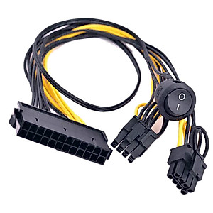 GinTai ATX 24 Pin to 2 Port PCIe 6+2 Pin 8-（pin） 6Pin Power Cable + On Off Switch