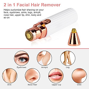 Facial Hair Removal for Women, Number-one 2 in 1 Eyebrow Epilator Electric Painless Facial Hair Remover, Rechargeable Waterproof Shaver with Built-in LED Light for Peach Fuzz Eyebrow Lip Hair (White)