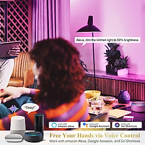 DiCUNO Smart Light Bulbs, Full Color Changing Bulb, Work with Alexa, Google Assistant, No Hub Required, RGBCW Multicolor Dimmable Smart LED WiFi Bluetooth A19 E26 9W 800LM Lights, 1-Pack