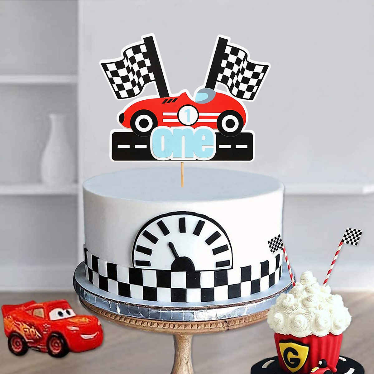 Fast One Cake Topper - Race Car One Birthday Party Decorations,Racing Car Themed Baby Shower Decor,Little Racer 1st Birthday Cake Topper,Fast One Photo Prop Cake Smash