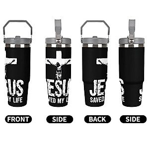 Jesus Saved My Life Crucifixion 30 OZ Insulated Tumblers with Handle And Straw Leakproof Vacuum Insulated Stainless Steel Water Bottle for Car Fishing Travel
