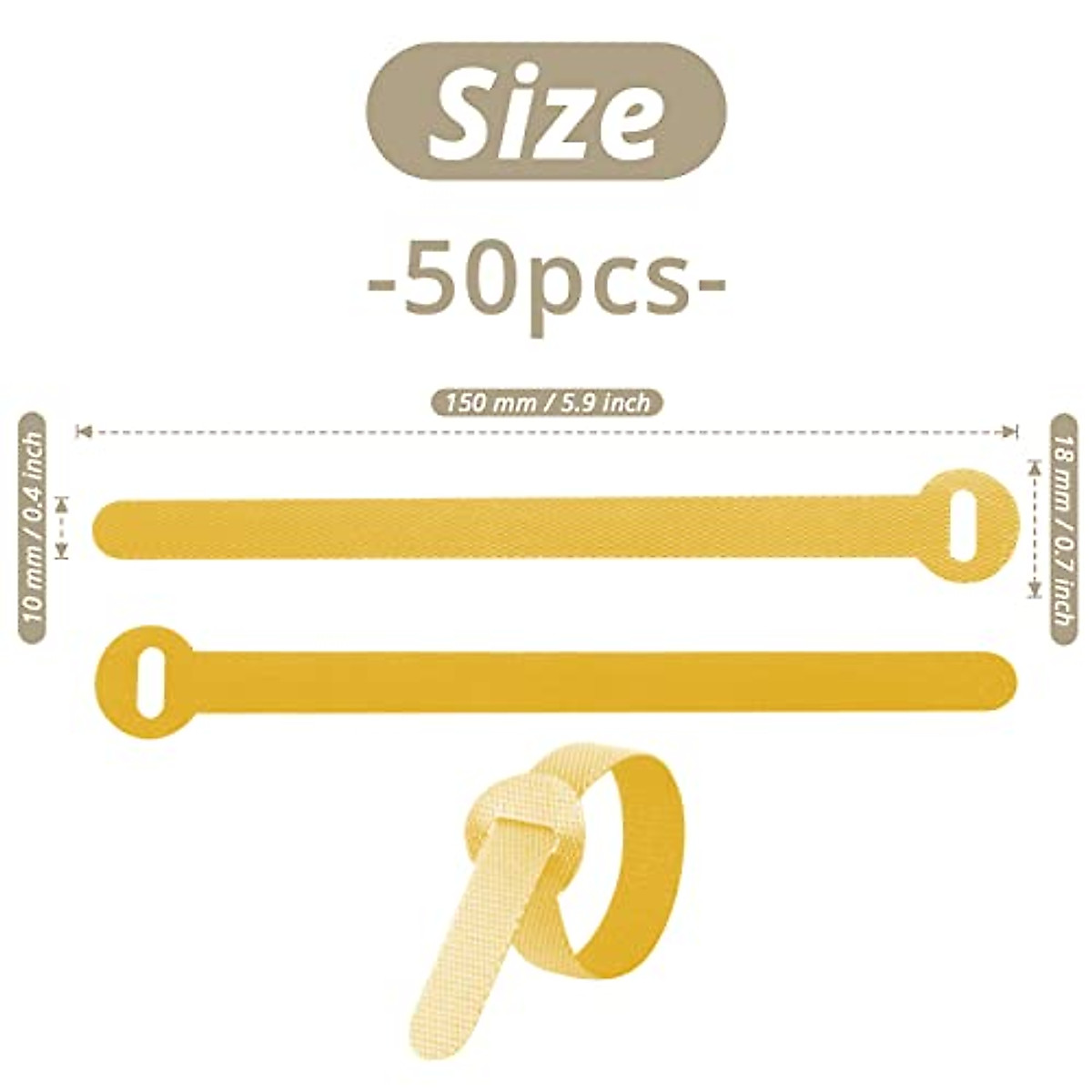 Jawflew 50 PCS Reusable Fastening Cable Ties, Microfiber Cloth 6-Inch Hook and Loop Cord Ties Multi-Purpose Cable Ties for Tablet Laptop PC TV Home Office Electronics Wire (Round head-Yellow)