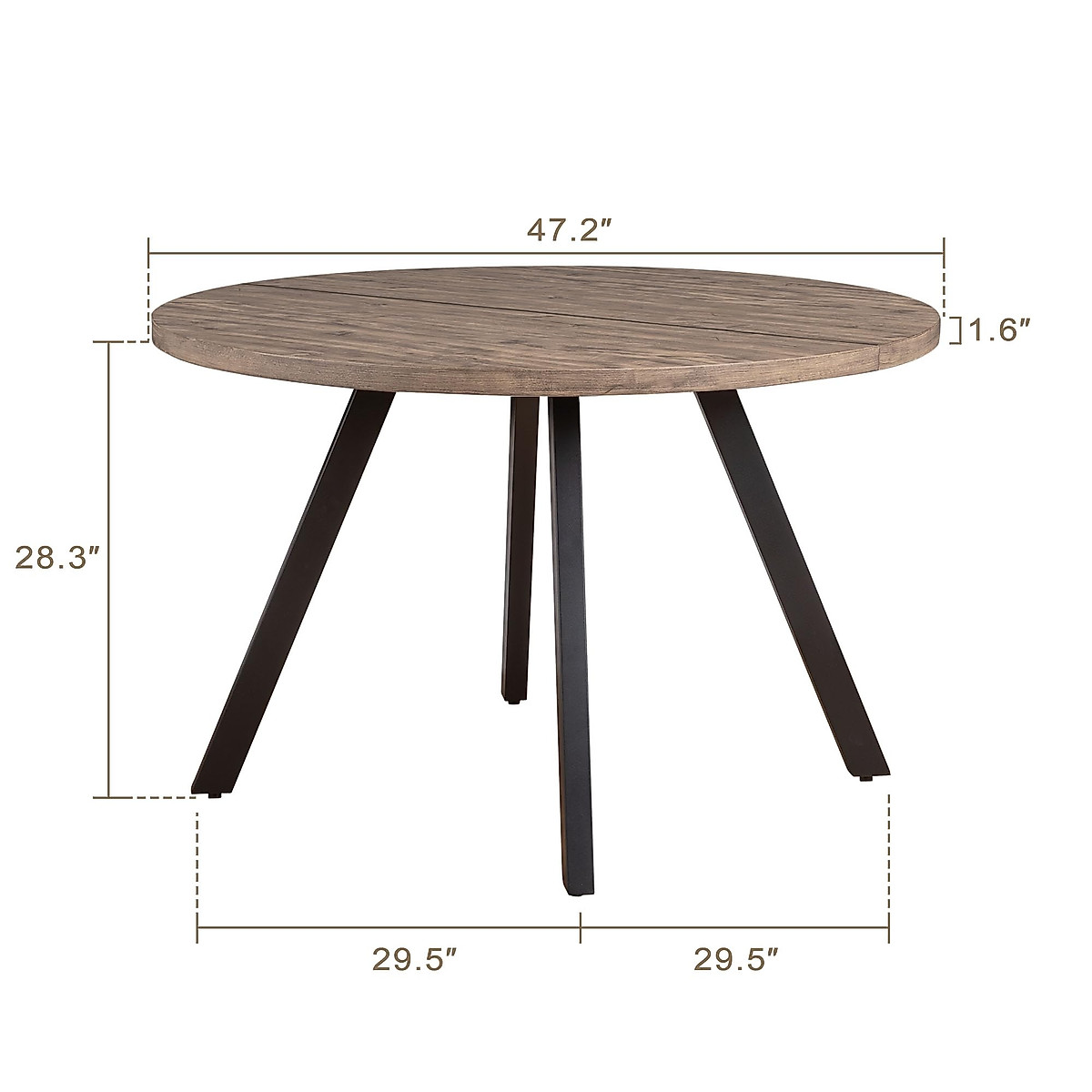 SIMTONAL Round Wood Dining Table for 4-6, 47" Mid Century Modern Kitchen Table (Only Table), Brown