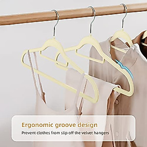 Velvet Clothing Hangers, Non-Slip Beige Suit Hanger Space Saving Clothes Hanger Heavy Duty Adult Hanger Hangers with 360°Swivel Hook Pack of 20