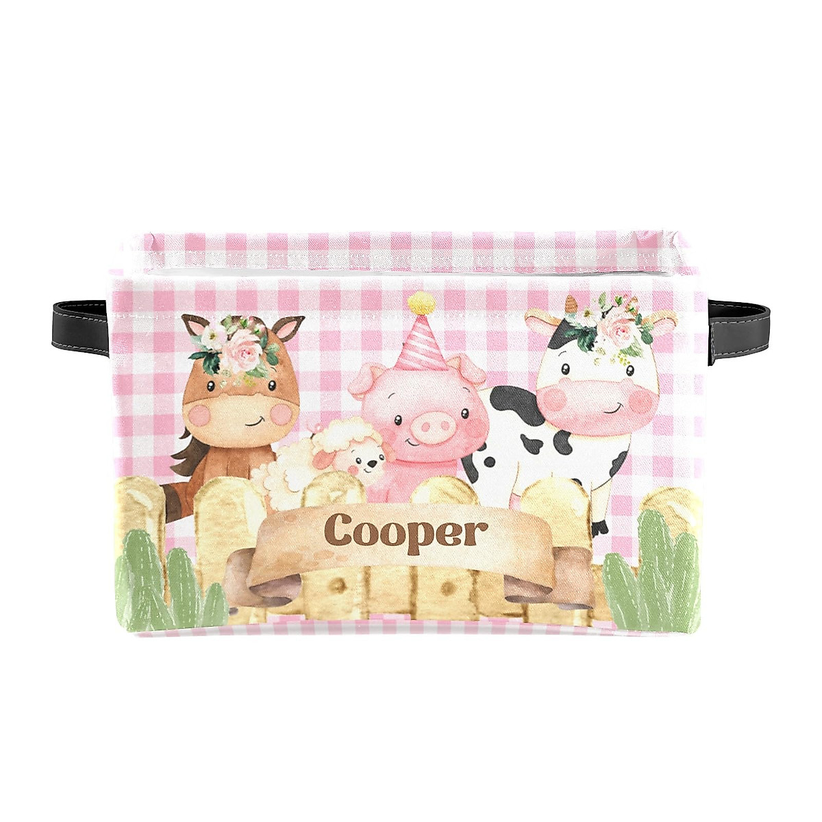 Farm Sheep Happy Cow Horse Fabric Storage Basket for Organizing Closet Shelf Nursery Toy Decorative Closet Organizers with Handles Cubes