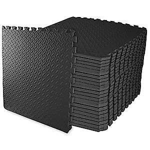 Signature Fitness Puzzle Exercise Mat with EVA Foam Interlocking Tiles, Black, 3/4” Thick, 24 Tiles, 96 Sq Ft