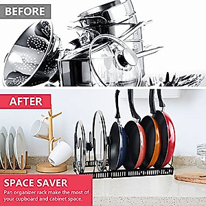 XSUPER Expandable Pot and Pan Organizer for Cabinet, Kitchen Pot Rack Organizer, Pans and Pots Lid Organizer Rack Holder with 7 Adjustable Compartments, Black