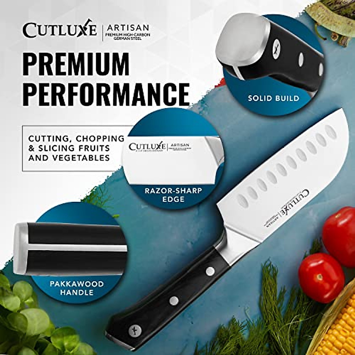 Cutluxe Santoku Knife – 5" Multipurpose Kitchen Knife for Cutting Slicing & Chopping – Forged High Carbon German Steel – Full Tang & Razor Sharp – Ergonomic Handle Design – Artisan Series