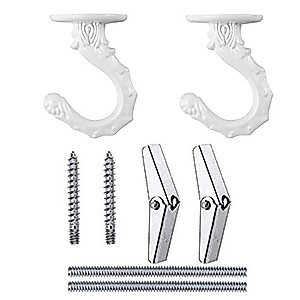 QMseller 2 Sets Metal Ceiling Hooks, Heavy Duty Swag Ceiling Hooks with Hardware for Hanging Plants/Chandeliers/Wind Chimes/Ornament (White Color)