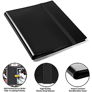LIUDU Card Binder 9-Pocket,360 Pockets Game Cards with 20 Sleeves,Trading Card Collection Zipper Binder Holder for Kids Gifts (Black 360Pockets)