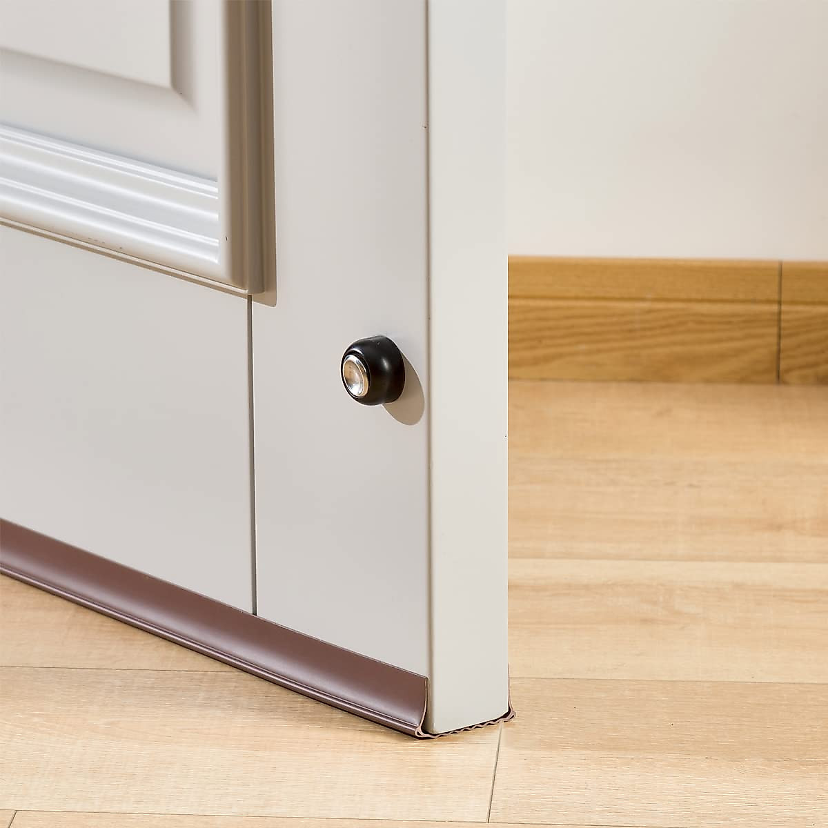 Under Door Draft Stopper 37 Inch Bottom-of-Door Soundproofing, Door Draft Stopper Weather Stripping Window Breeze Blocker Adjustable Door Sweeps,Stripping Noise Blocker Window Breeze Blocker (Brown)