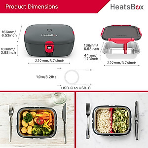 HeatsBox Electric Lunch Box 100W Portable Food Warmer | App Control | Car, Truck, Office, Outdoor Work | 31oz Stainless Steel Battery Powered Self Heating Lunchbox | 12V 24V 110V | Ideal Gift