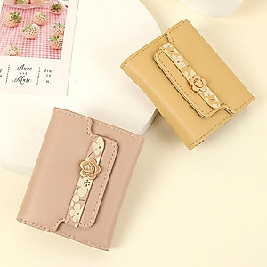 ZHAOCC Ladies Wallet, Ladies Compact Clutch Mini Wallet Women's Short Folding Wallet Simple Trendy Flower Large-Capacity Women's Wallet (Color : Orange)