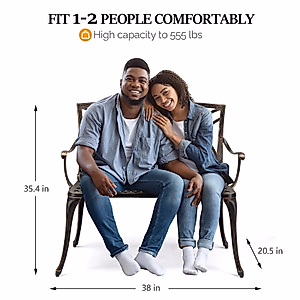 VINGLI 38" Outdoor Bench Cast Aluminium Garden Bench, Orchid Porch Bench Patio Bench Deck Furniture for 1-2 Person Seat(Bronze)