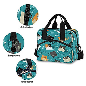 Lunch Bag Box Colorful Cats Fish Bone Insulated Cooler Lunch Tote Bag Container Snacks Organizer for Women Men Adult Office Work Picnic Hiking