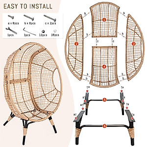 RADIATA Egg Chair with Footrest Outdoor Wicker Patio Egg Chairs with Ottoman for Indoor Bedroom Outside Porch Deck Backyard Garden (Beige)