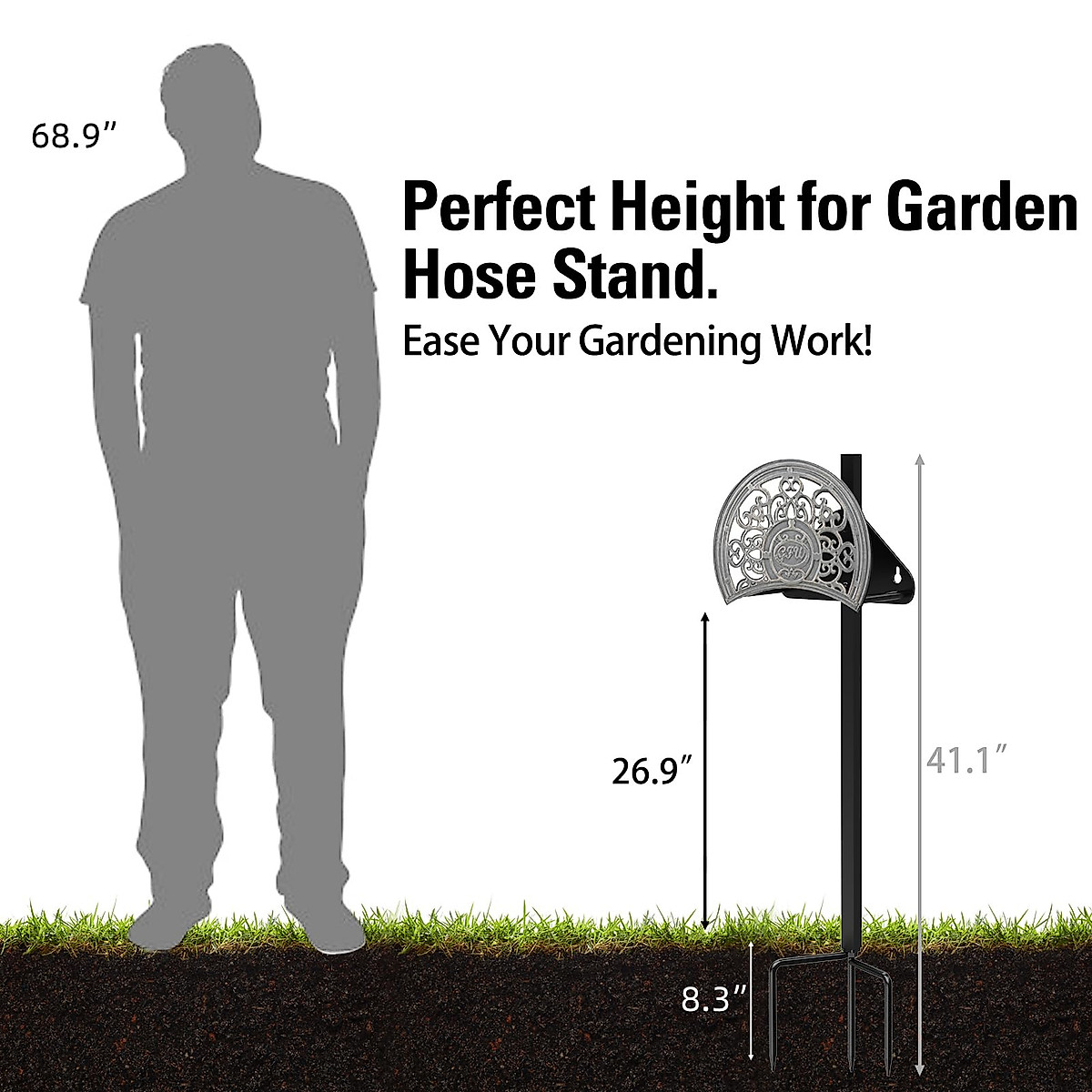 GOFORWILD Garden Hose Holder Butler, Decorative Sturdy Water Hose Rack, Durable Wall Hose Hanger, Holds 125-Feet of 5/8-Inch Hose, Hose Reel, Made of Stainless Cast Aluminum, 7009