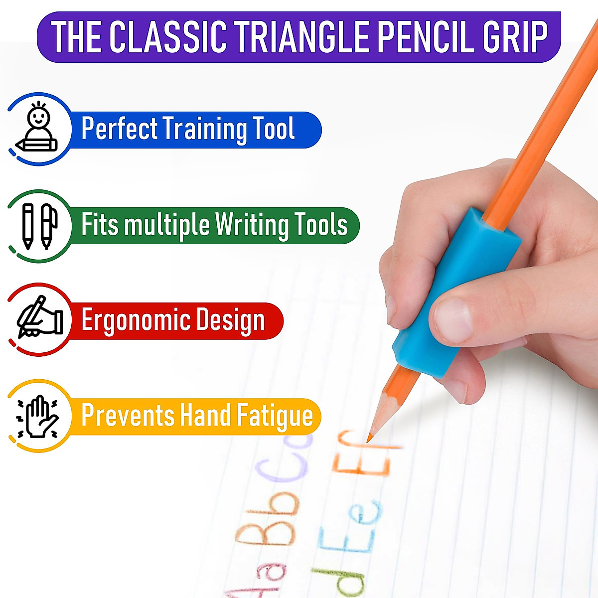 The Classics 12-Pack Triangle Pencil Grips, Assorted Bright Colors, 1.75-Inch Long (TPG-16212)