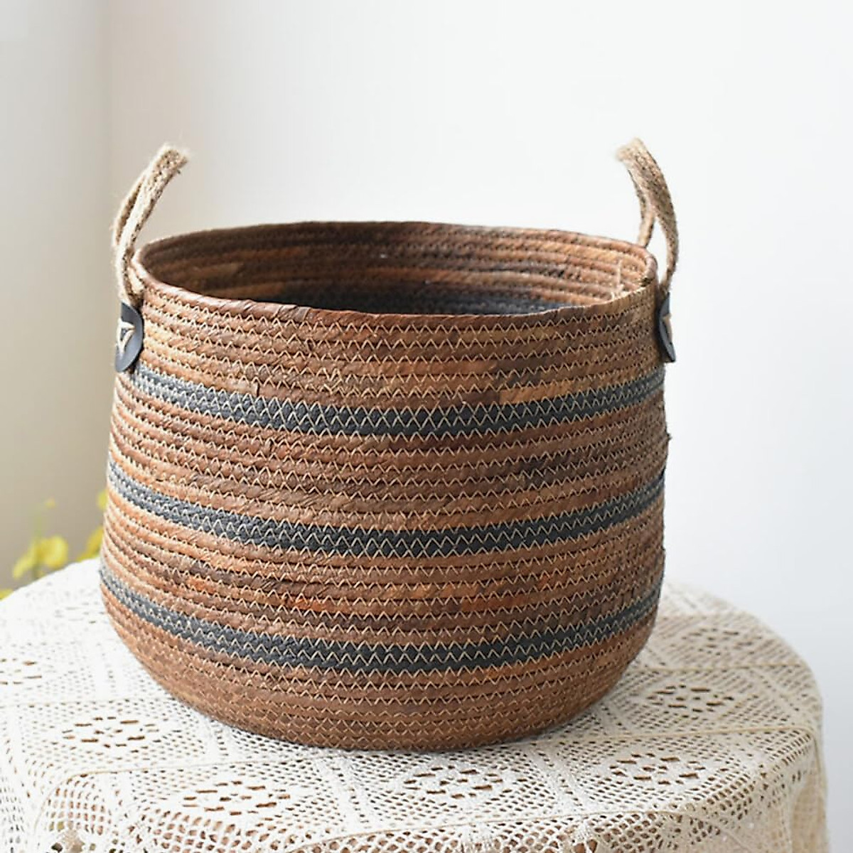 Cabilock Woven Storage Basket Straw Planter Basket Toy Blanket Organizer Bin Laundry Hamper With Handles Wicker Basket Sundries Case Container for Home Decor