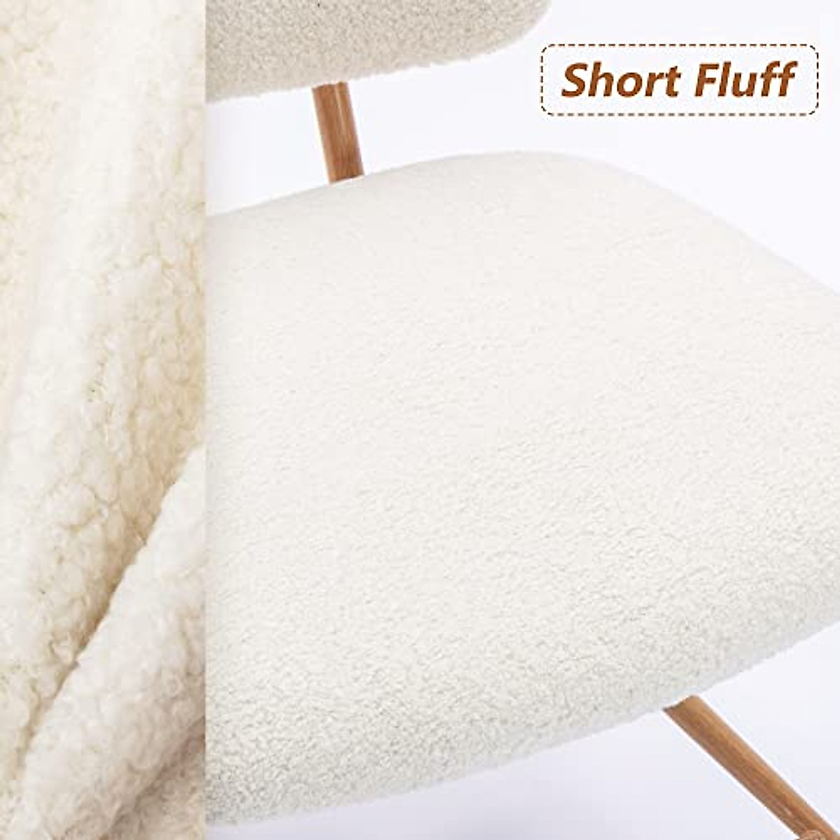 ONEVOG Modern Accent Chair, Ivory White Upholstered Dining Chairs Set of 2, Short Plush Fabric, Armless Dining Chair with Backrest, Sherpa Chair for Dining Room, Living Room, Wood Grain Metal Legs