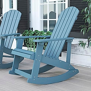 Flash Furniture Savannah Poly Resin Wood Adirondack Rocking Chair - All Weather Sea Foam Polystyrene - Stainless Steel Hardware