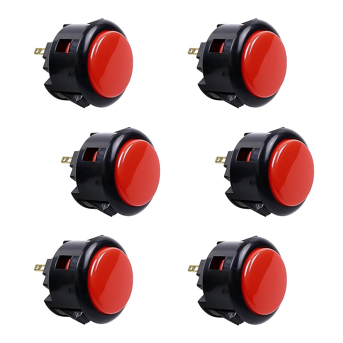 Sanwa 6 pcs OBSF-30 Original Push Button 30mm - for Arcade Jamma Video Game & Arcade Joystick Games Console (Black & Red) S@NWA