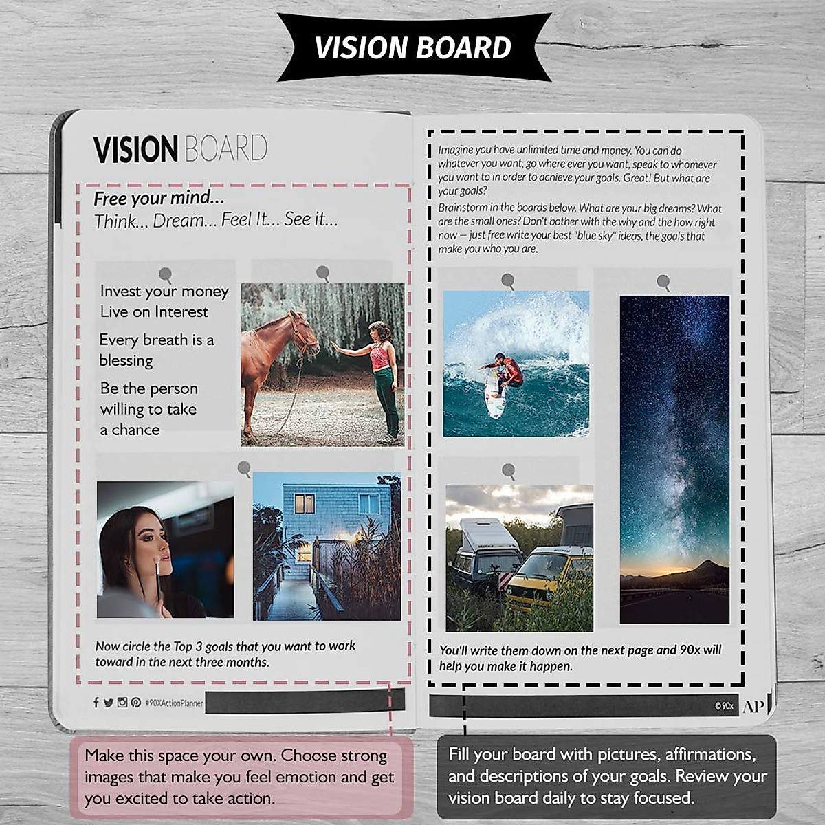 90 Day ACTION PLANNER Daily, Weekly, Monthly Undated Calendar Goal Planning - Increases Productivity & Time Management With Vision Board & To Do List - Life Coaching & Corporate Gifts