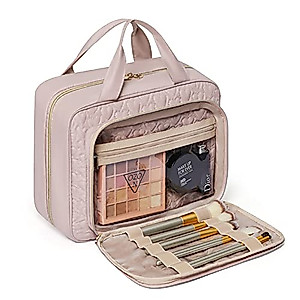 LIGHT FLIGHT Toiletry Bag For Women, Makeup Organizer, Makeup Bag for Full Sized Toiletries, Large Capacity Cosmetic Bag with Hanging Hook, Pink