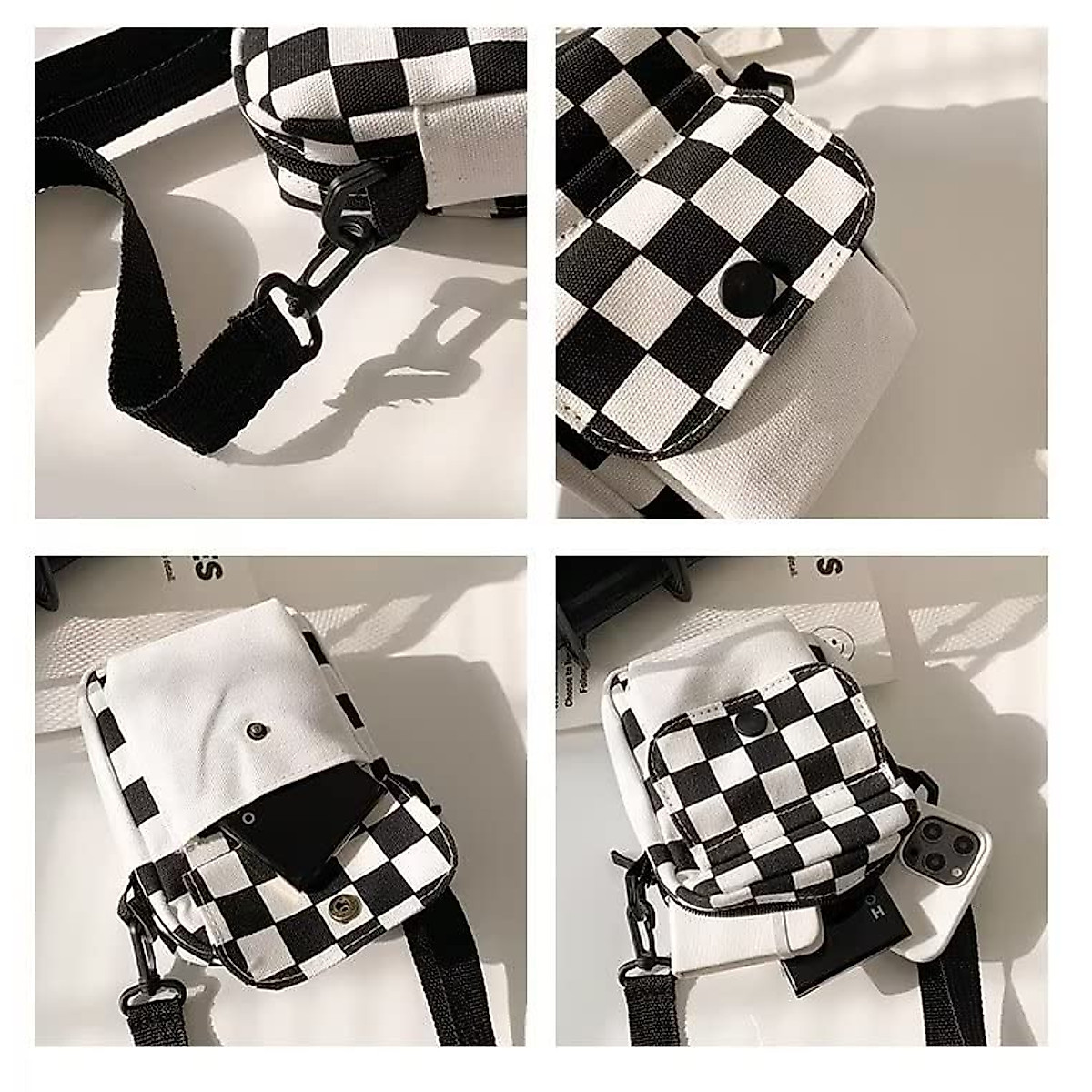 Checkered Bag,Girl's Canvas Shoulder Bag,Trendy Crossbody Handbags,Small Square Bag, Mini Tote Bags