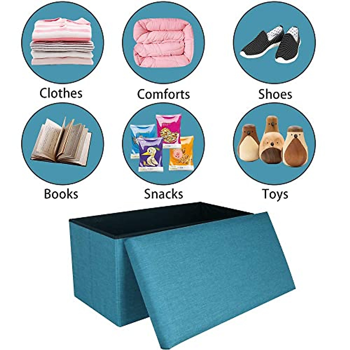 Cosaving 30 inches Folding Storage Ottoman Storage Cube Seat Foot Rest Stool with Memory Foam for Space Saving, Square Ottoman 30x15x15 inches, Teal