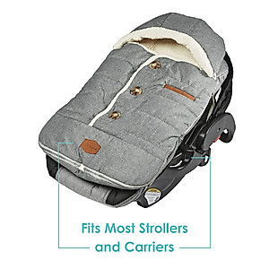 JJ Cole Bundle Me Winter Baby Car Seat Cover and Bunting Bag - Weather Resistant Baby Carrier Cover - Stroller Accessories and Winter Baby Essentials - Heather Gray