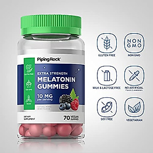 Piping Rock Melatonin Gummies 10mg | 70 Vegan Adult Gummies | Berry Flavor | Non-GMO, Gluten Free