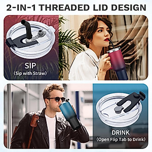 BENZZO Insulated Tumblers 40 oz Spill Proof Tumbler with Straw, Stainless Steel Metal Thermal Coffee Travel Mug Keep Cold-34h & Hot-10h, Double Wall Flasks Cup for Travel Camping, Dishwasher Safe