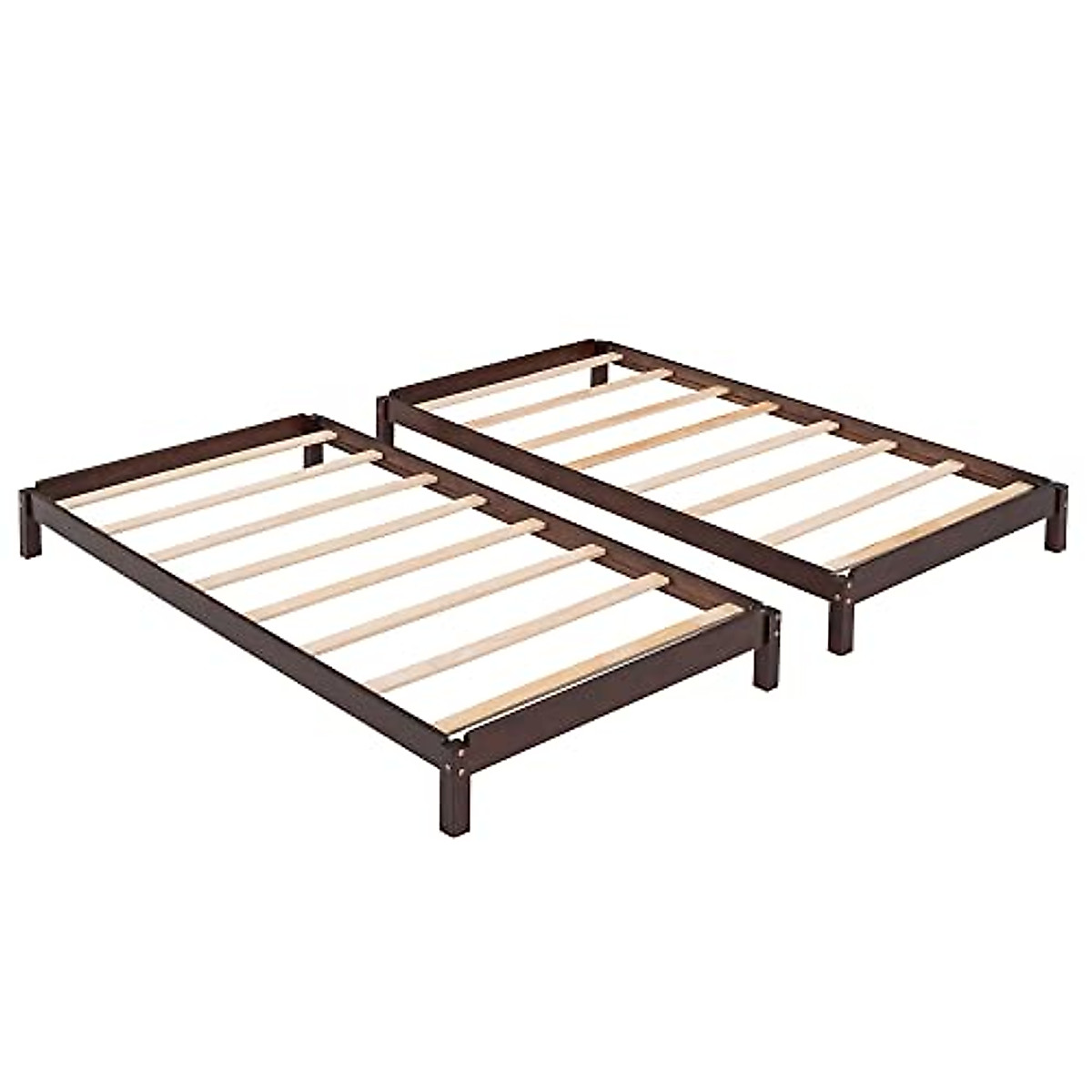 Harper & Bright Designs Twin Bed Frame, Double Platform Bed Twin Size, Solid Wood Daybed Frame, 2 Twin Beds, Stackable Bed for Bedroom Living Room Furniture (Walnut)