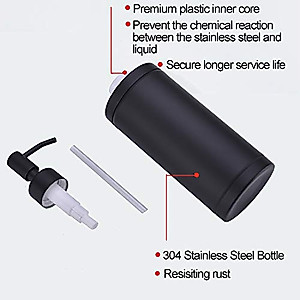 Black Soap Dispenser with Pump, Kmeino Stainless Steel Countertop Soap Dispenser Black Bottle 10 Oz, 300 ML Liquid Bottle for Kitchen Bathroom Hand Dish Lotion Dispenser