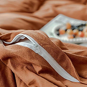 AMWAN Jersey Knit Cotton Duvet Cover Set Solid Pumpkin Color, Luxury Soft Comforter Cover Queen Size 3 Piece Bedding Set 1 Duvet Cover 2 Pillowcases Full Set