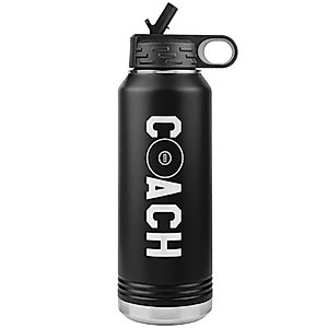 JFWcreations Wrestling Coach Water Bottle - 32oz Insulated Engraved Stainless Steel Flip Top with Straw Wrestling Coach Gift Black