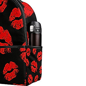La Random Red Lips Prints Custom Backpack Multi-Pocket School Bag Large Capacity Travel Daypack