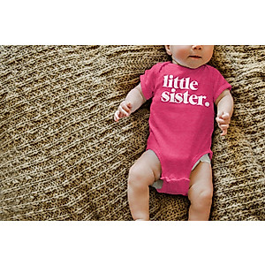 Olive Loves Apple Little Sister Bodysuit for Baby Girls Sibling Outfit Vintage Hot Pink Bodysuit Newborn