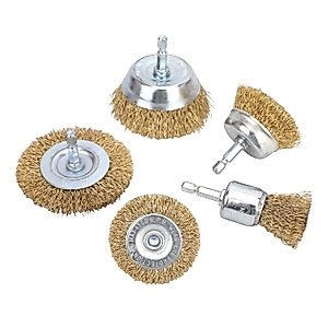 Amazon Basics 5-Piece Wire Brush Set with 1/4-Inch Hex Shank, Metal Color