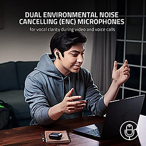 Razer Hammerhead True Wireless (2nd Gen) Bluetooth Gaming Earbuds: Chroma RGB Lighting -60ms Low-Latency- Active Noise Cancellation - Dual Environmental Noise Cancelling Microphones- Classic Black