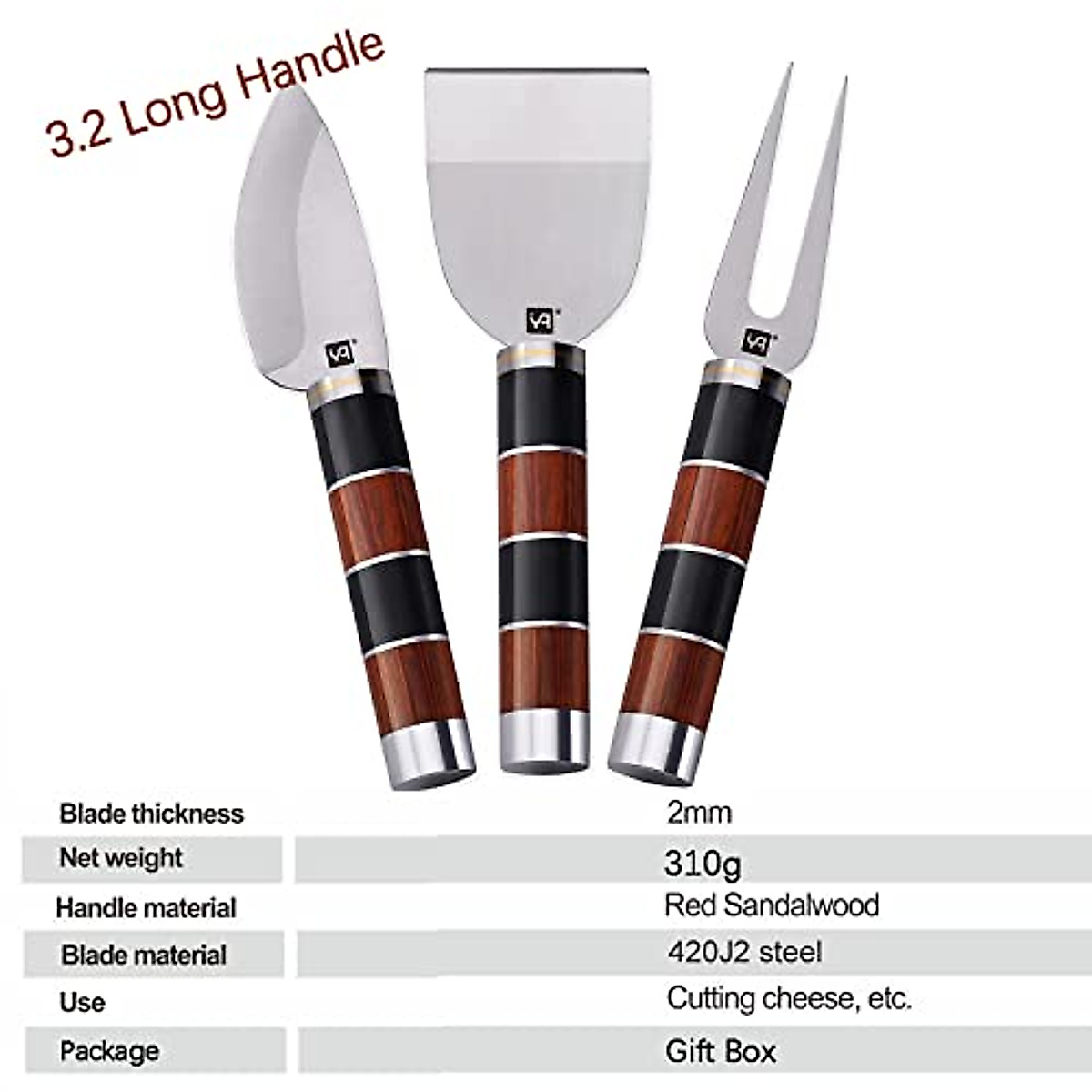 yq 3 Pieces Cheese Knives Set for Charcuterie Boards,Colorful Wooden Handle Cheese Knife Set for Soft Hard Cheeses,Parmesan Knife Cheese Cutter Serving Fork,Gift Box