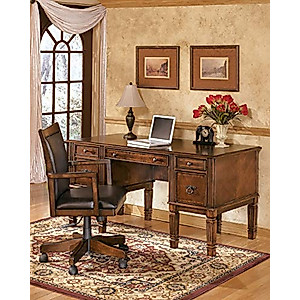 Signature Design by Ashley Hamlyn Traditional Home Office Desk with Storage and Pull Out Tray, Medium Brown