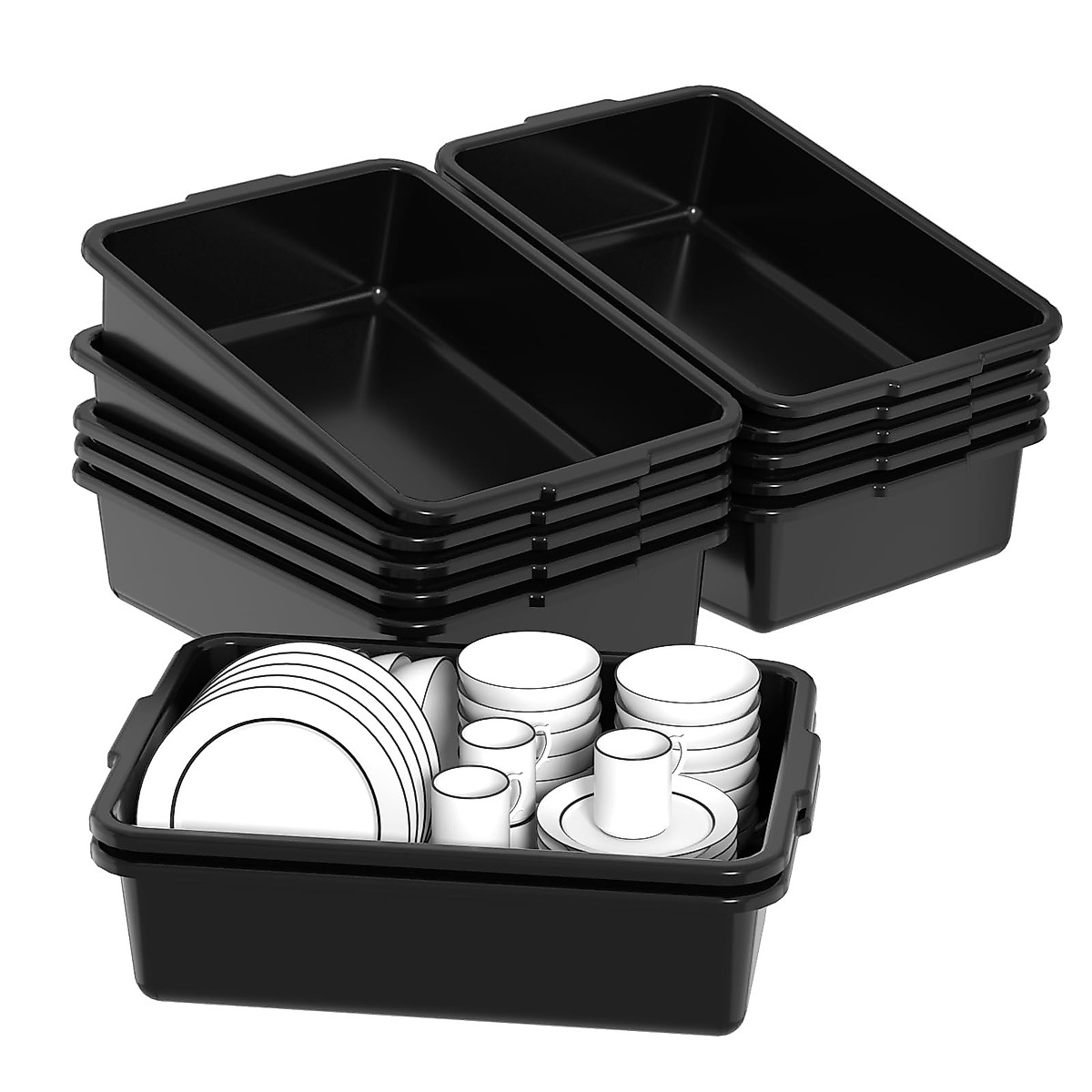 Lasbily 13 L Commercial Bus Box / Utility Box, Plastic Tote Box Tub, 12-Pack, Black