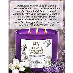 Lavender Vanilla Aromatherapy Candle 3-Wick | Scented Candle for Home | 15.8 oz Large Soy Candle | Relaxing Candle with Long Lasting Fragrance | Decorative Candle Gift for Women