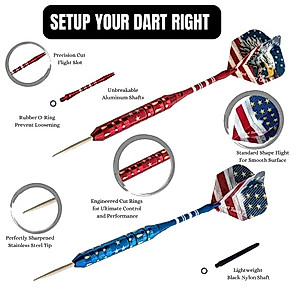 Steel Tip Darts Set - Professional Darts Steel Tip for Dartboard - Includes Brass Barrels + Plastic & Aluminum Shafts + Rubber O'Rings + Flights + Darts Sharpener + Wrench (22g- USA -STC10420)