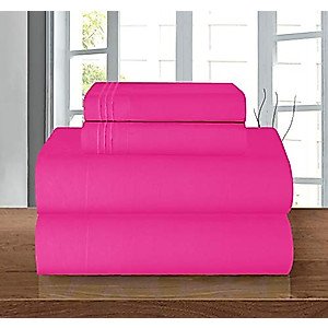 Elegant Comfort Luxury 1500 Thread Count Egyptian Quality Microfiber 4-Piece Premium Hotel Sheet Set-Wrinkle Resistant, All Around Elastic Fitted Sheet, Deep Pocket up to 16", Twin/Twin XL, Hot Pink
