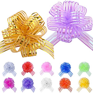 24 Pieces Pull Bow Mixed Color Large Organza Pull Bow Present Wrapping Pull Bow with Ribbon for Wedding Present Baskets (Multicolored)