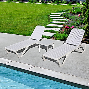 Domi Outdoor Chaise Lounge Set of 3, Pool Lounge Chairs Plastic Adjustable Recliners Tanning Lounge Chair with Table for in-Pool Sunbathing Beach Lawn Poolside, White