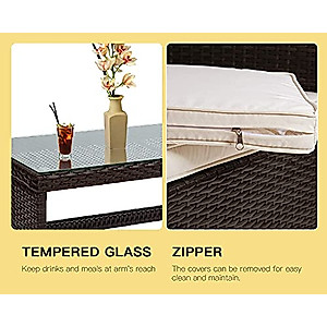 FDW 4 Pieces Rattan Wicker Conversation Set Lawn Chairs Porch Poolside Balcony Garden Outdoor Furniture,Brown